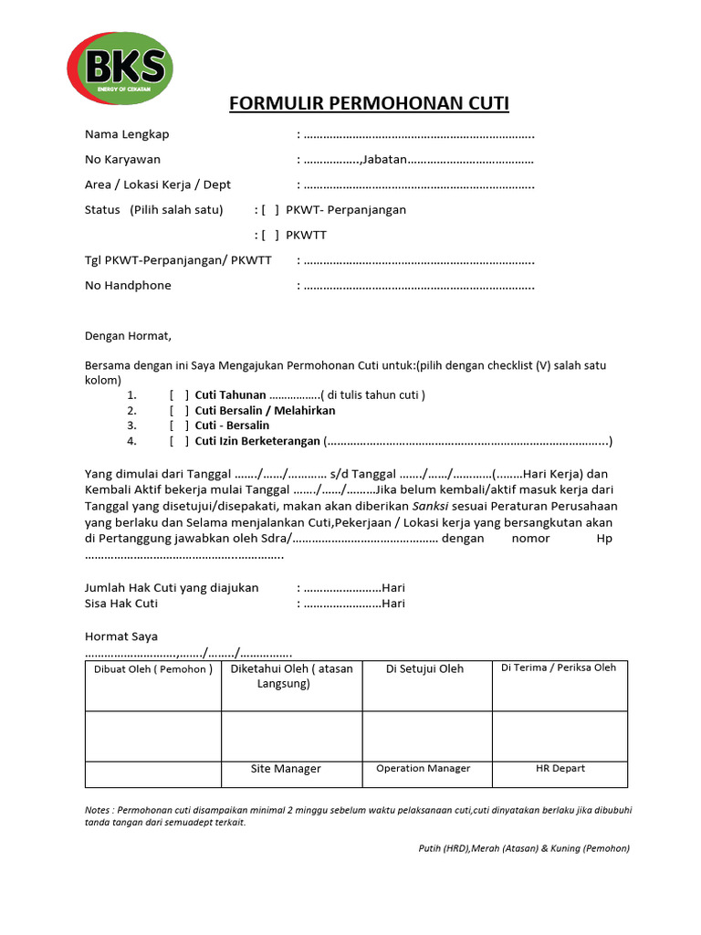 Formulir Permohonan Cuti Bks | PDF