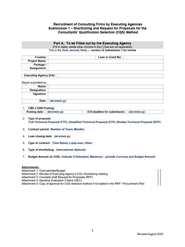 Submission 1 Form Cqs 082020 | PDF | Request For Proposal | Business