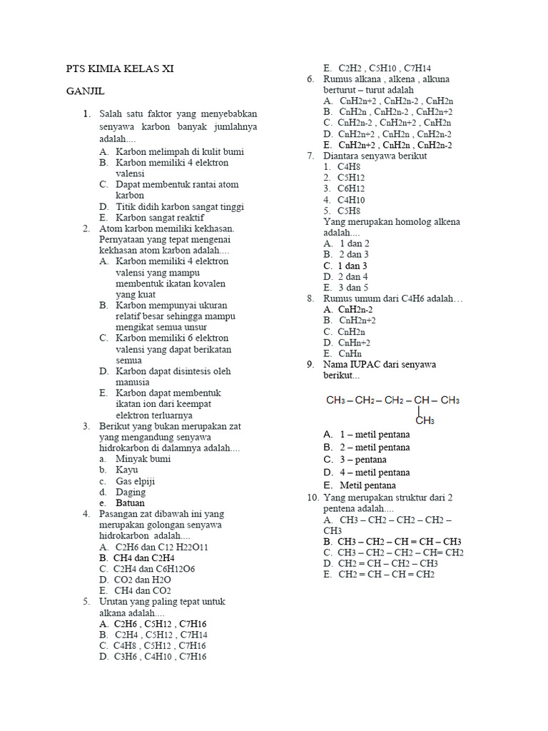 PTS Kimia Kelas Xi | PDF