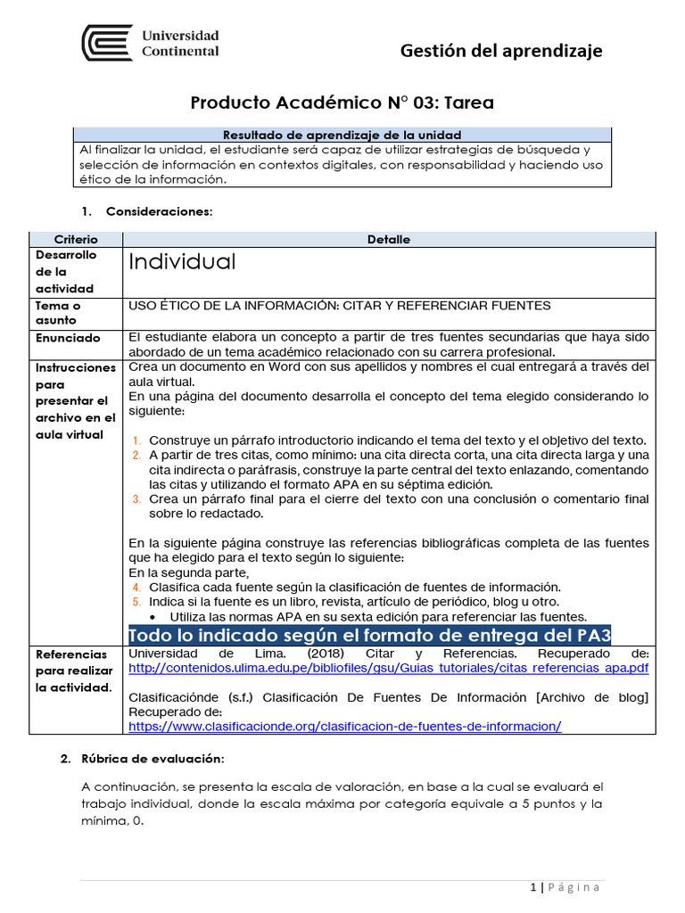 Enunciado Del PA3 | PDF | Estilo apa | Comillas