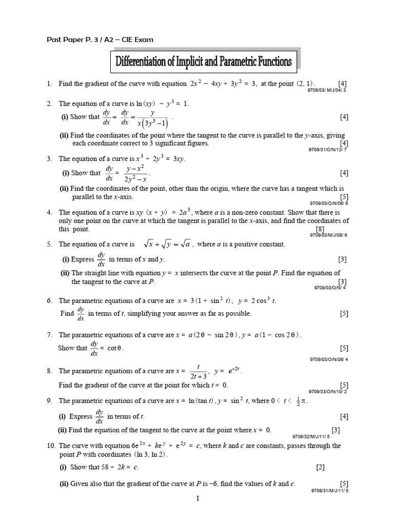 Parametric & Implicit Differentiation | PDF | Equations | Curve