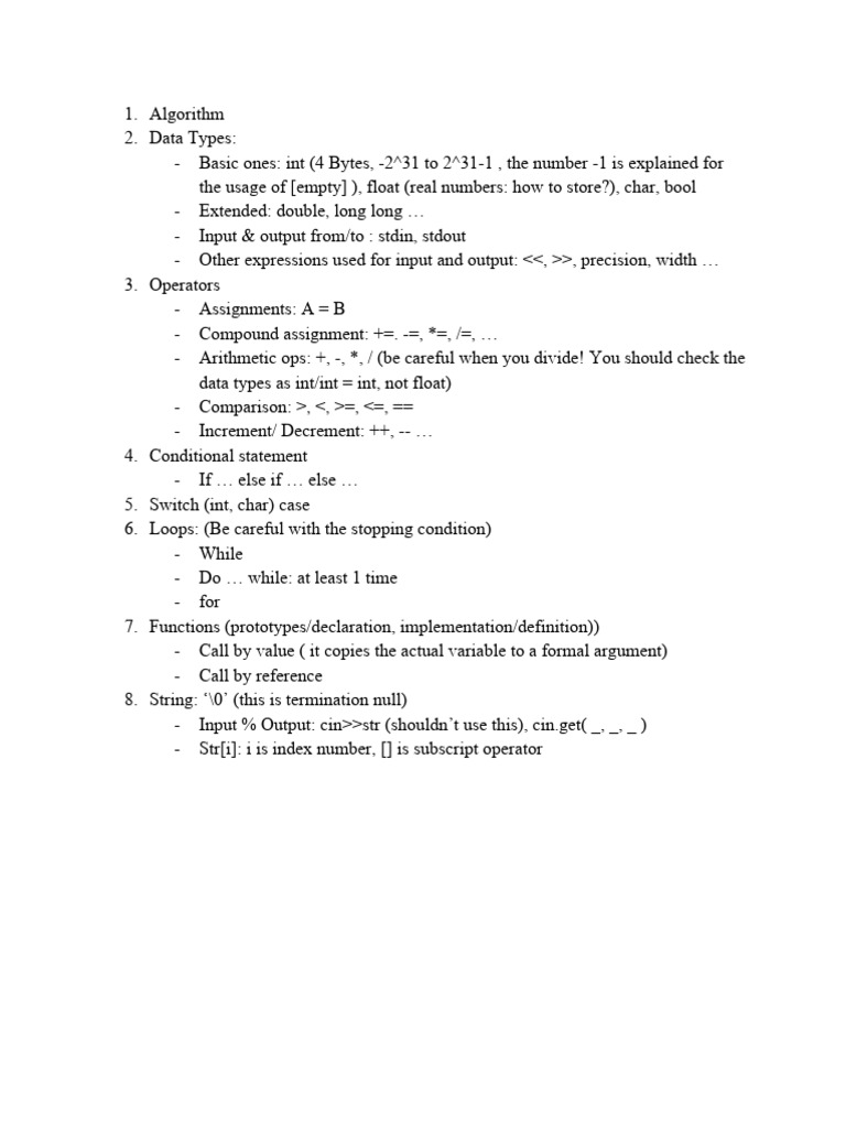 Introduction To Computer Science Notes - CS161 Midterm Review | PDF