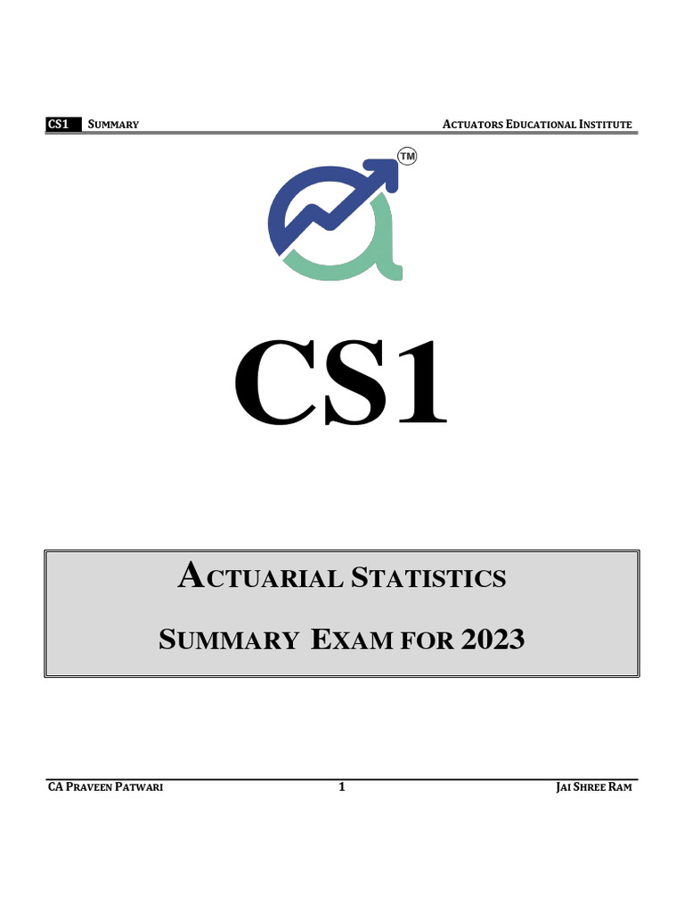 Cs1 Summary 2022 (CH 1 To 16) With Index (16.03.23) | PDF | Data Analysis | Statistics