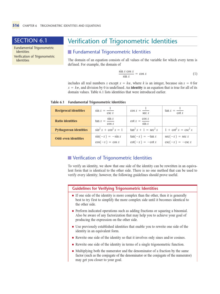 PC Chap 6 Sect 1 - Verification of Trig Identities | PDF ...