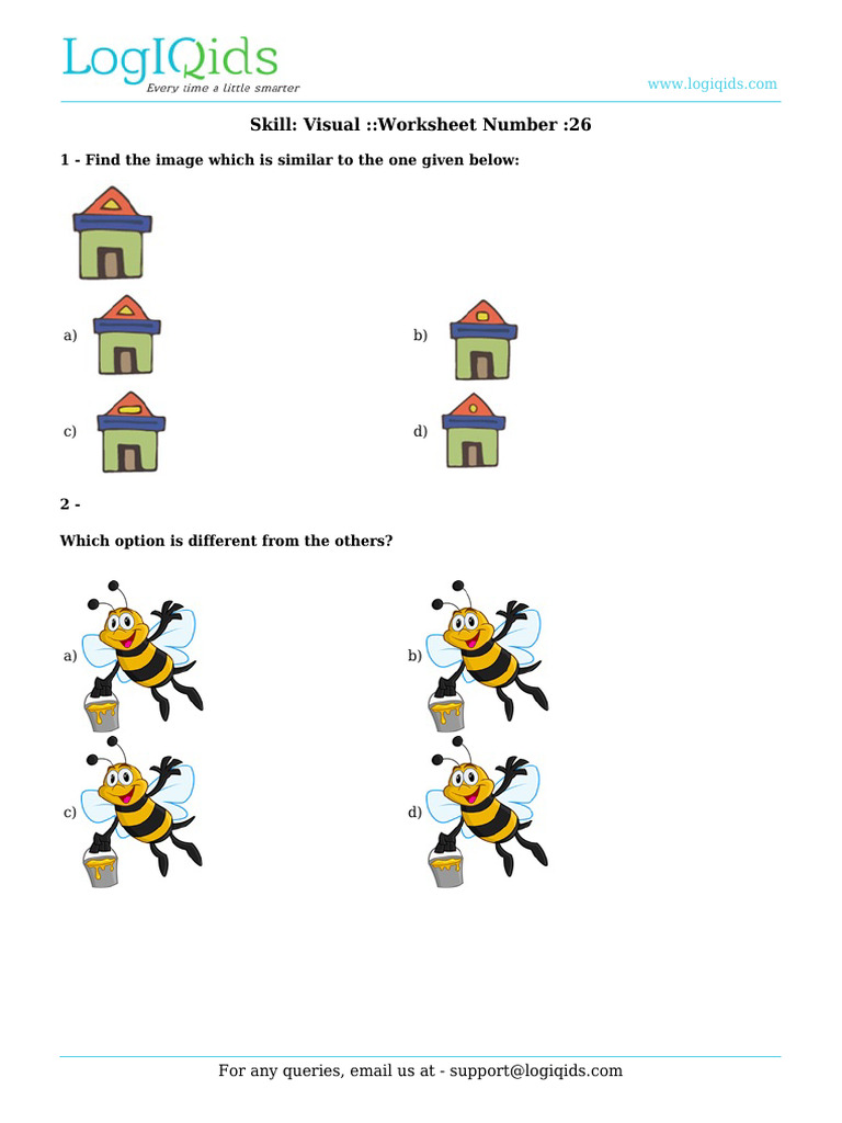 Skill: Visual::Worksheet Number:26: 1 - Find The Image Which Is Similar ...