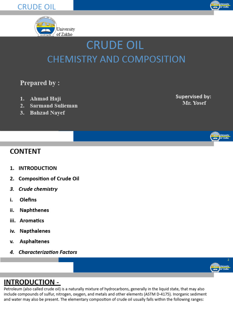 L 1 Crude Oils Chemistry and Composition | PDF | Petroleum | Hydrocarbons