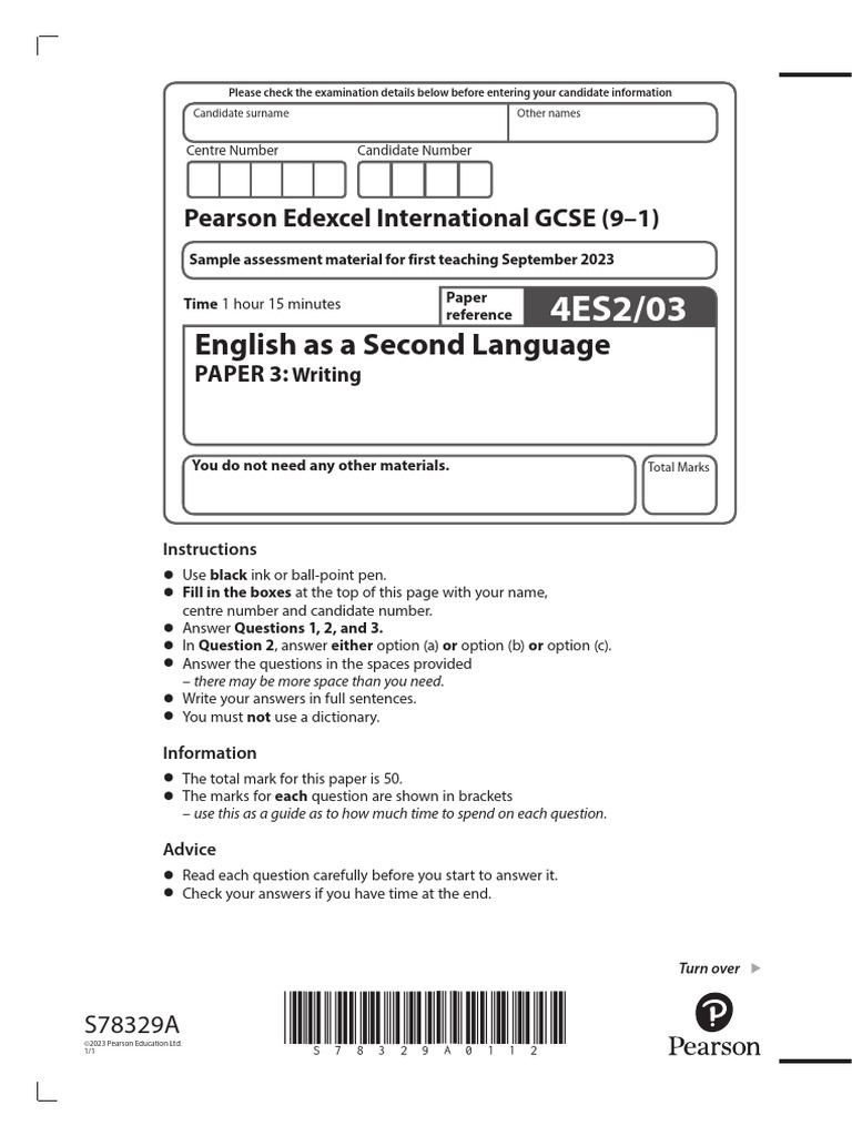 English As A Second Language PAPER 3: Writing | PDF | Question ...