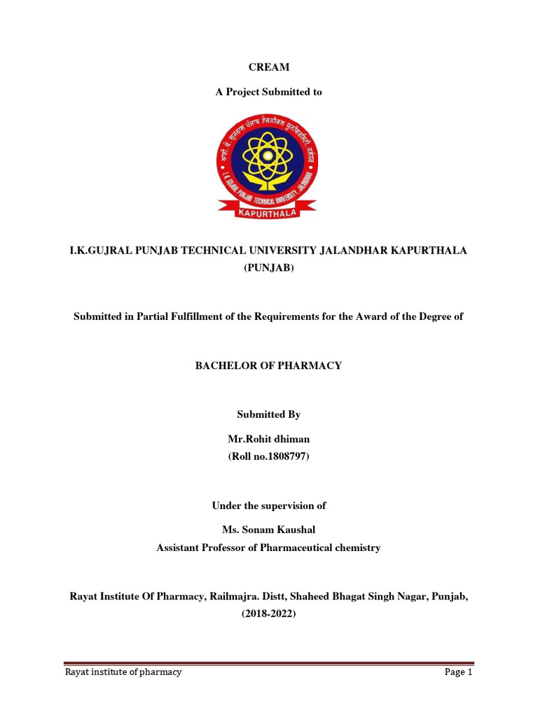 Cream Project B.pharMACY Eeee | PDF | Cosmetics | Oil