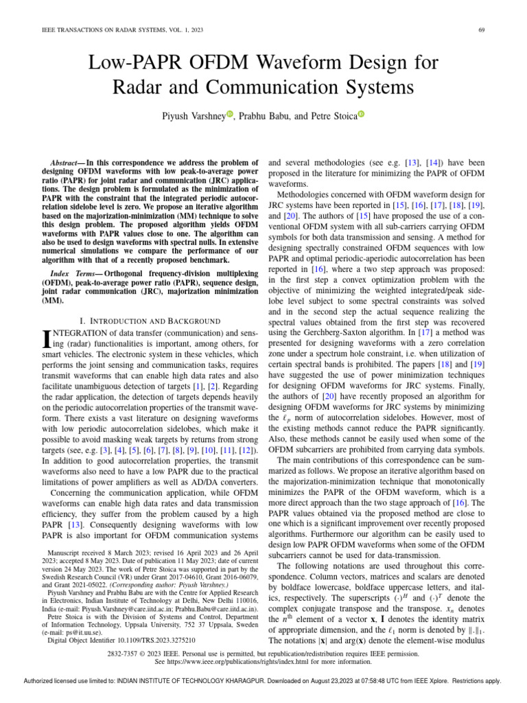 Low-PAPR OFDM Waveform Design For Radar and Communication Systems | PDF | Orthogonal Frequency ...
