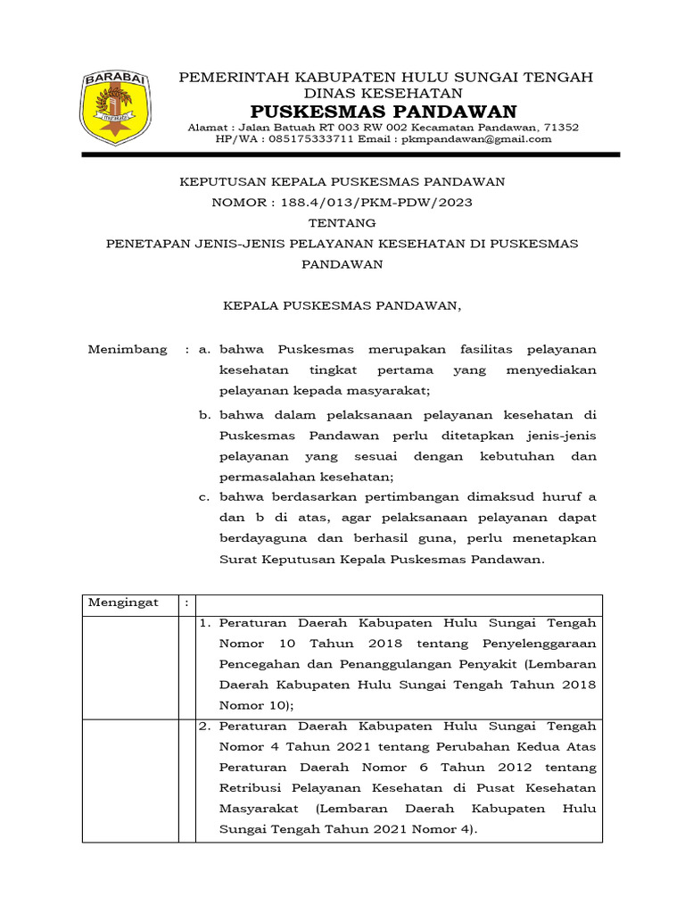Revisi SK Jenis2 Pelayanan | PDF