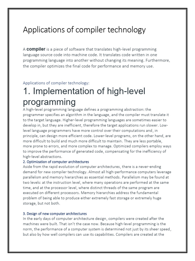 Applications of Compiler Design | PDF | Compiler | Computer Programming Applications of Compiler Design | PDF | Compiler | Computer Programming