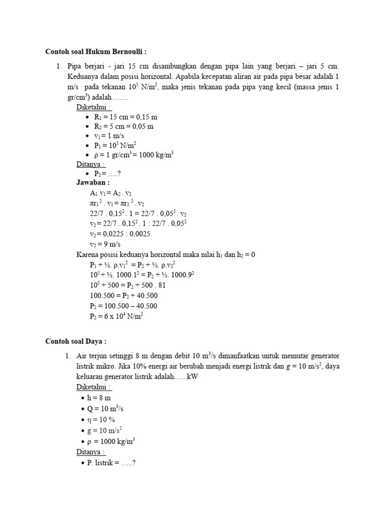 Contoh Soal Hukum Bernoulli | PDF