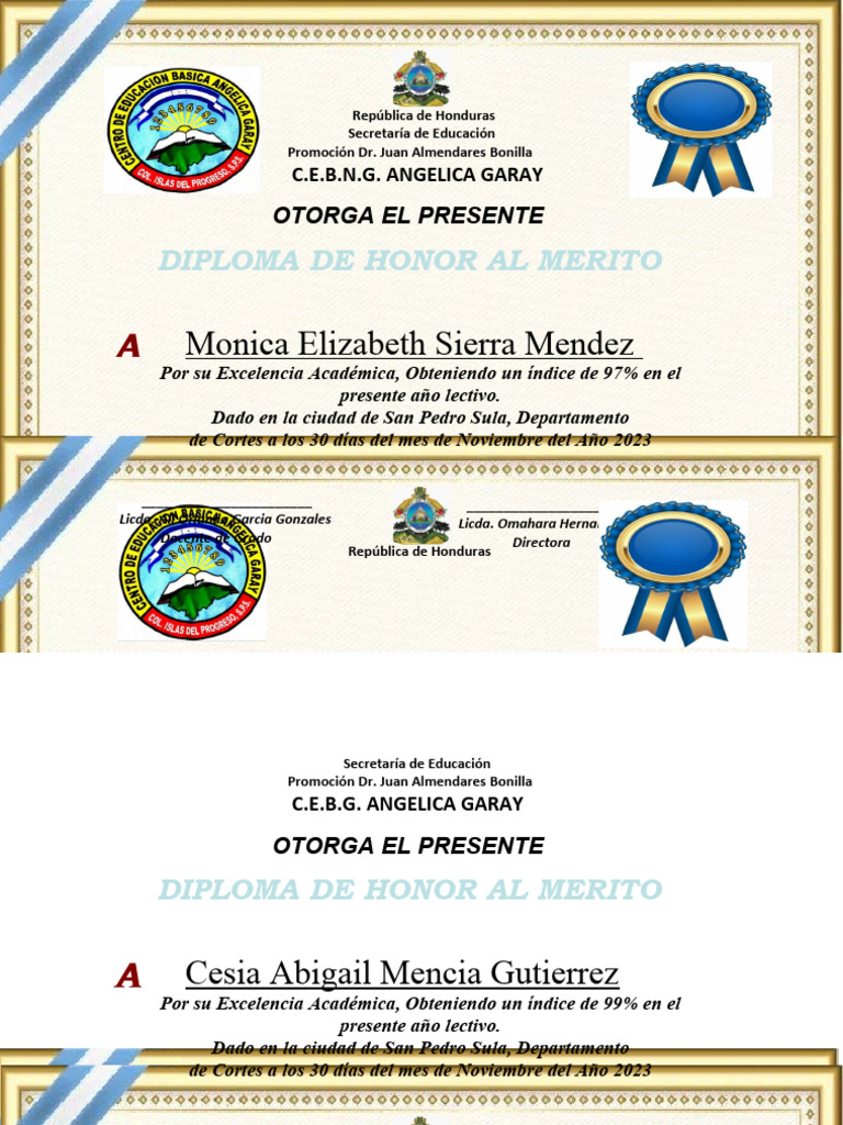 Diplomas Excelencia 2023 Diplomad | PDF | Honduras