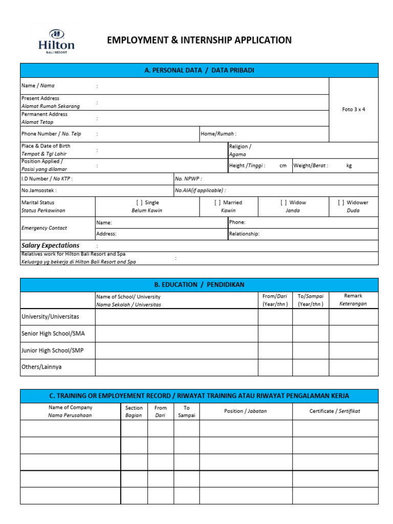 Form Employment Application | PDF