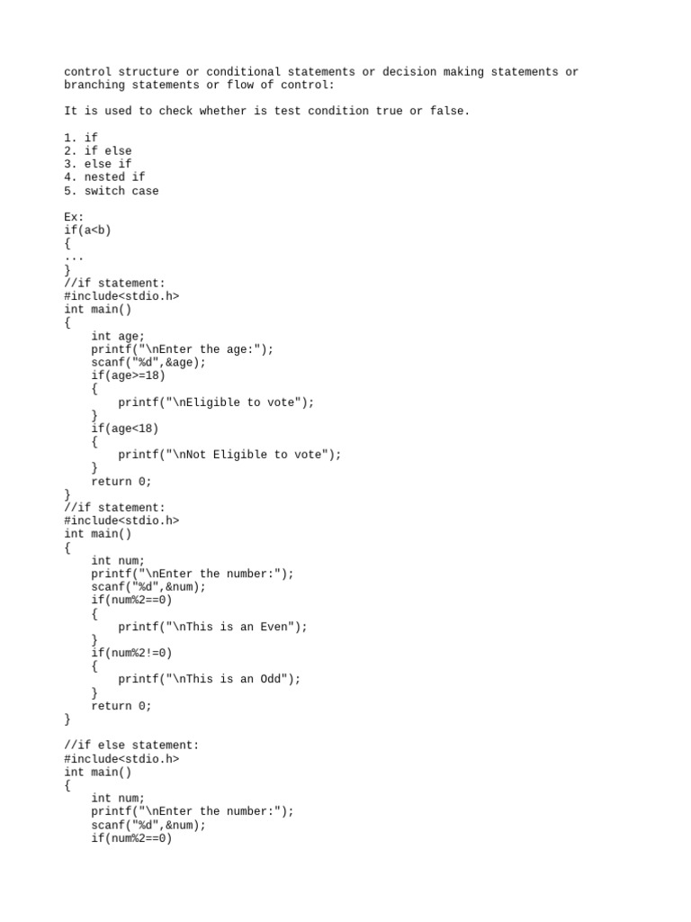 Control Structures in C Programming | PDF | Computer Standards ...