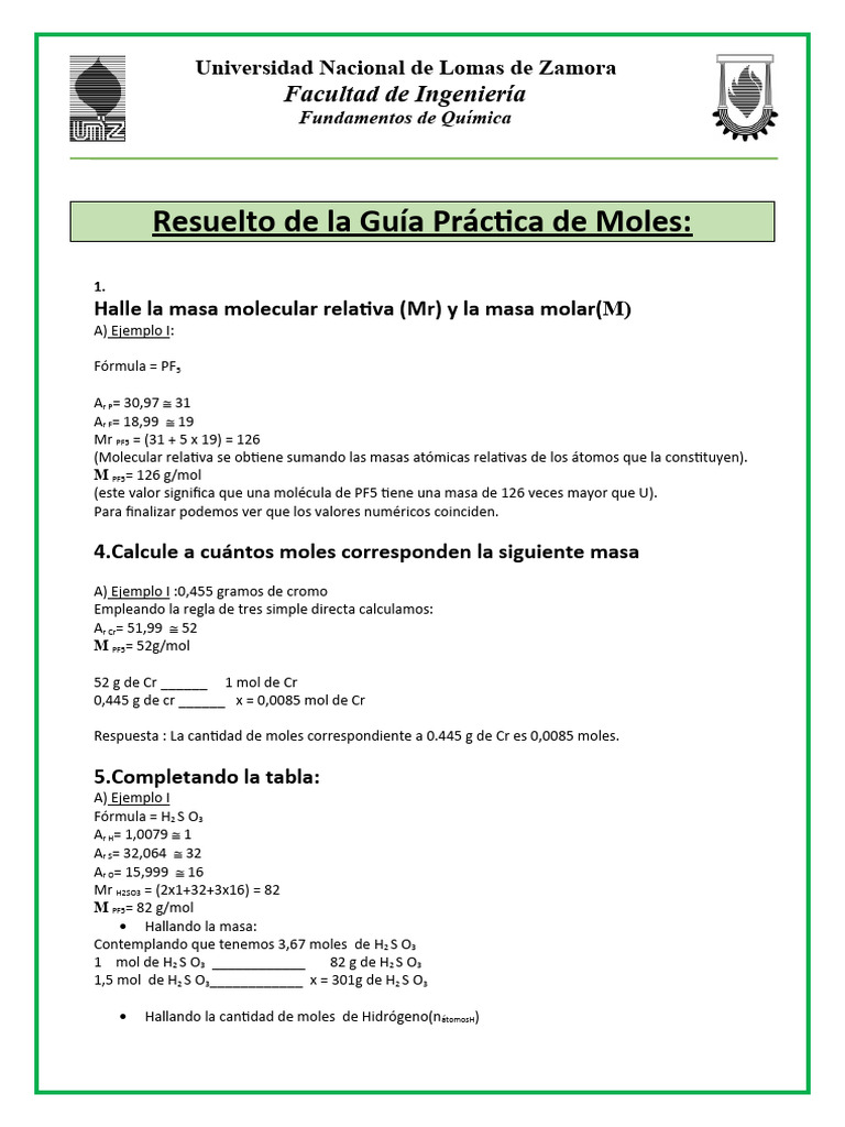 Problemas Resueltos de Moles | PDF | Mole (Unidad) | Metrología