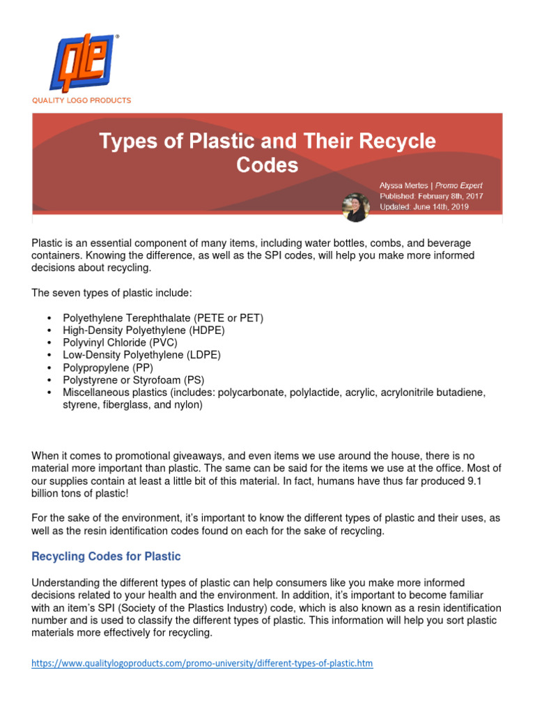 Types of Plastic | PDF | Plastic | Polystyrene