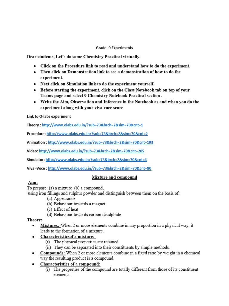 Compound and Mixture - Experiment | PDF | Experiment | Mixture