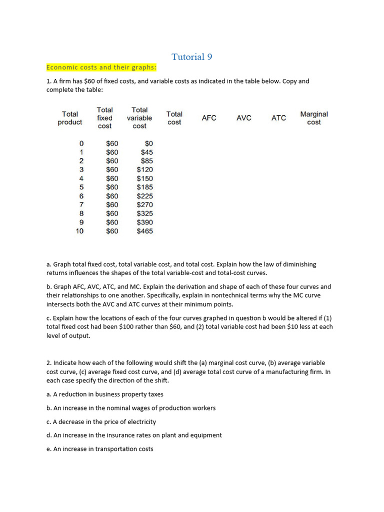 Tutorial For Students Economics Basic | PDF | Long Run And Short Run ...