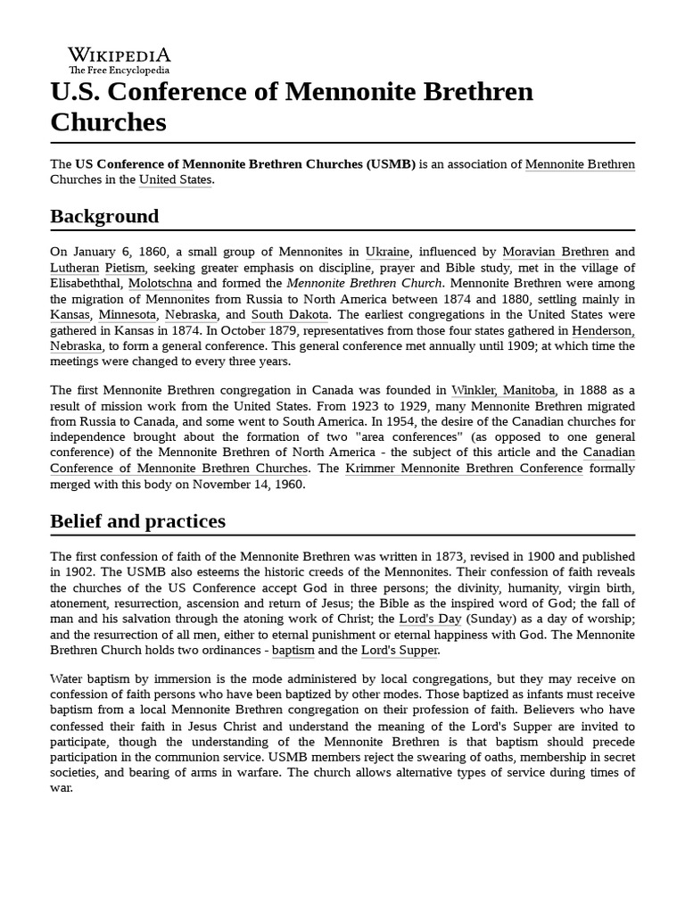U.S. Conference of Mennonite Brethren Churches | PDF | Protestant ...