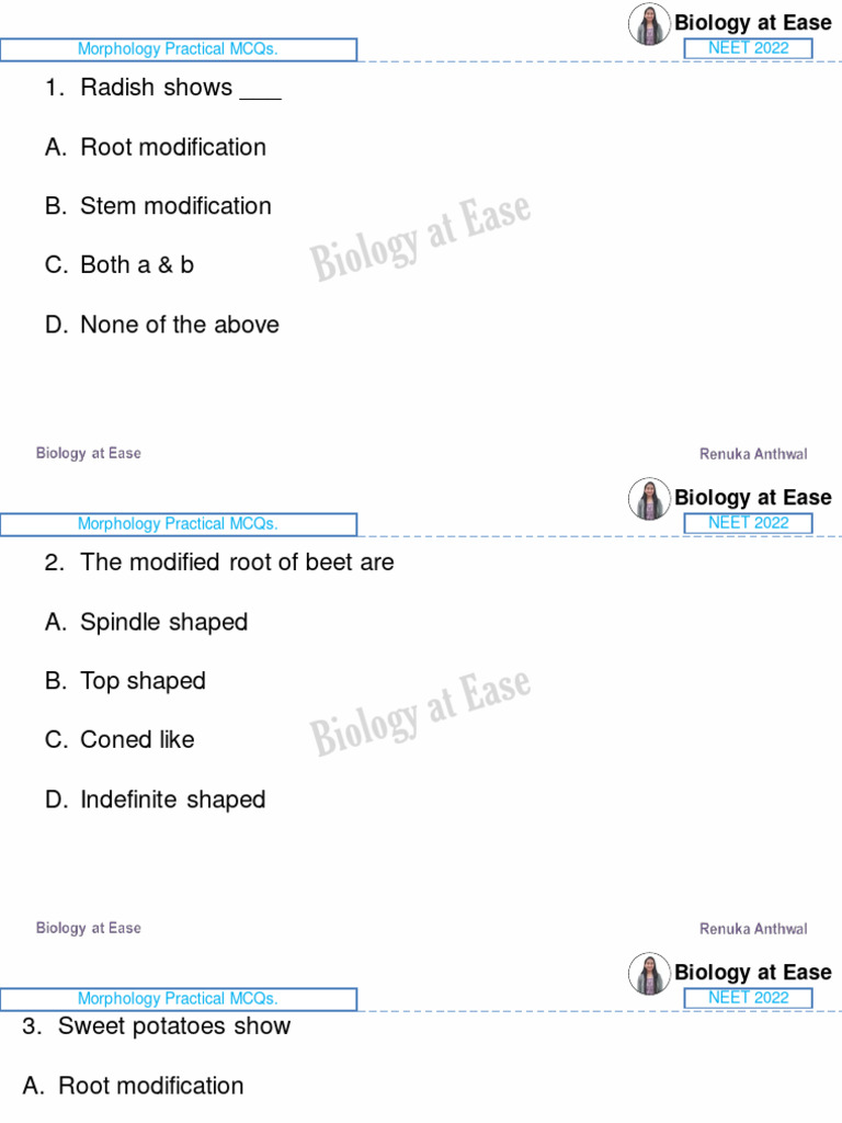 NEET Mock Test: Plant Morphology MCQs | PDF | Horticultural Techniques ...
