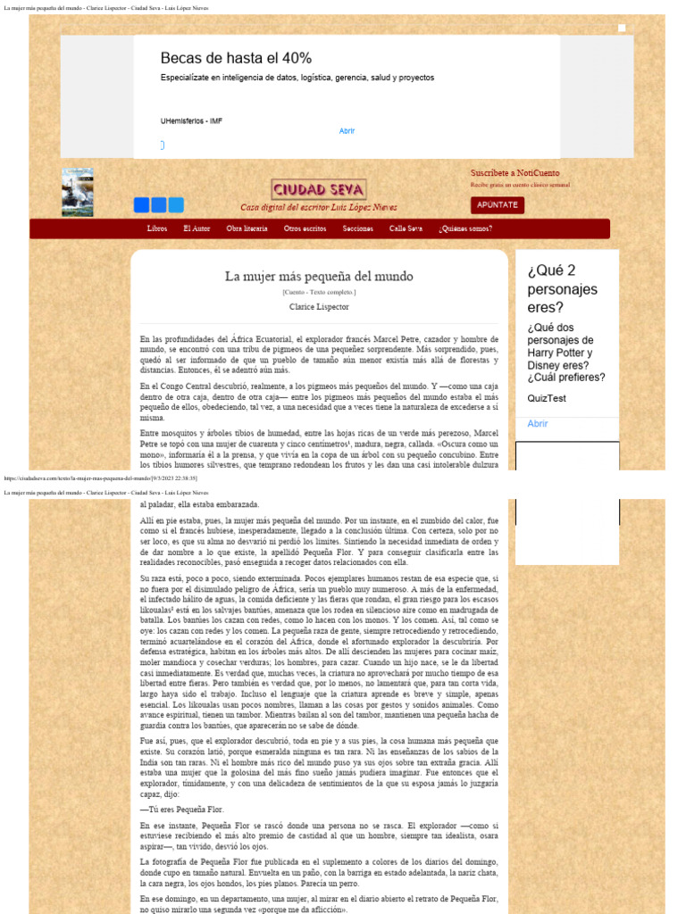 La Mujer Más Pequeña Del Mundo - Clarice Lispector - Ciudad Seva - Luis López N | PDF | La risa ...