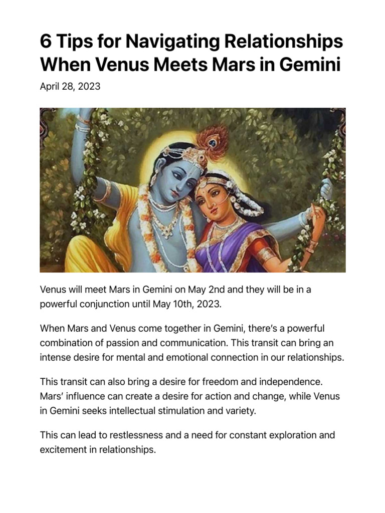 6 Tips For Navigating Relationships When Venus Meets Mars In Gemini