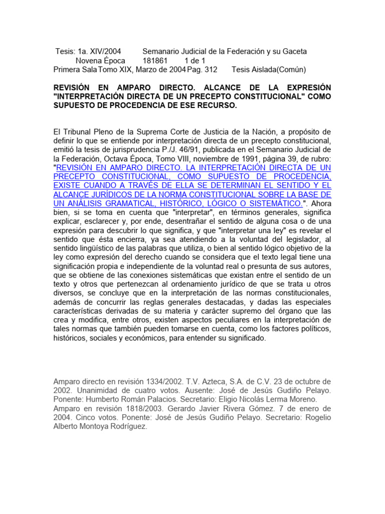 Revisión en Amparo Directo. Alcance de La Expresión "Interpretación ...