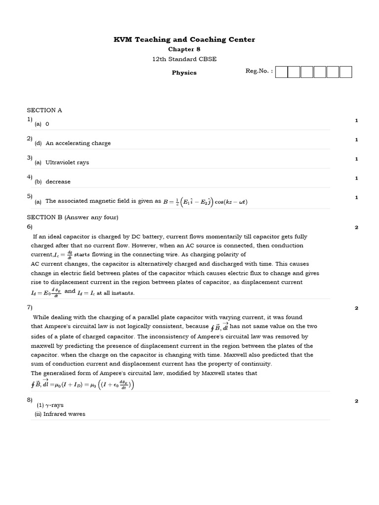 Chapter 8 EM Waves Answer Key | PDF | Electromagnetic Radiation | Waves