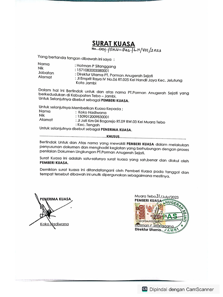 Surat Kuasa - Konsultan LH | PDF