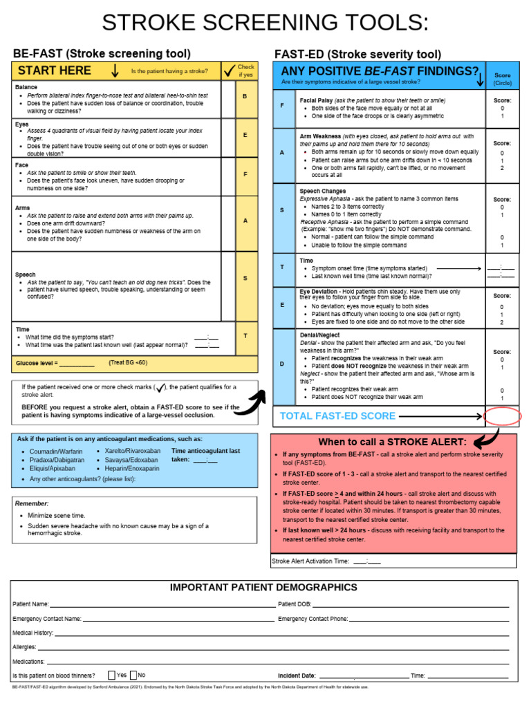 BE FAST ED Form | Download Free PDF | Stroke | Health Care