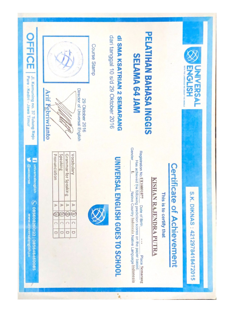Certificate Universal English | PDF