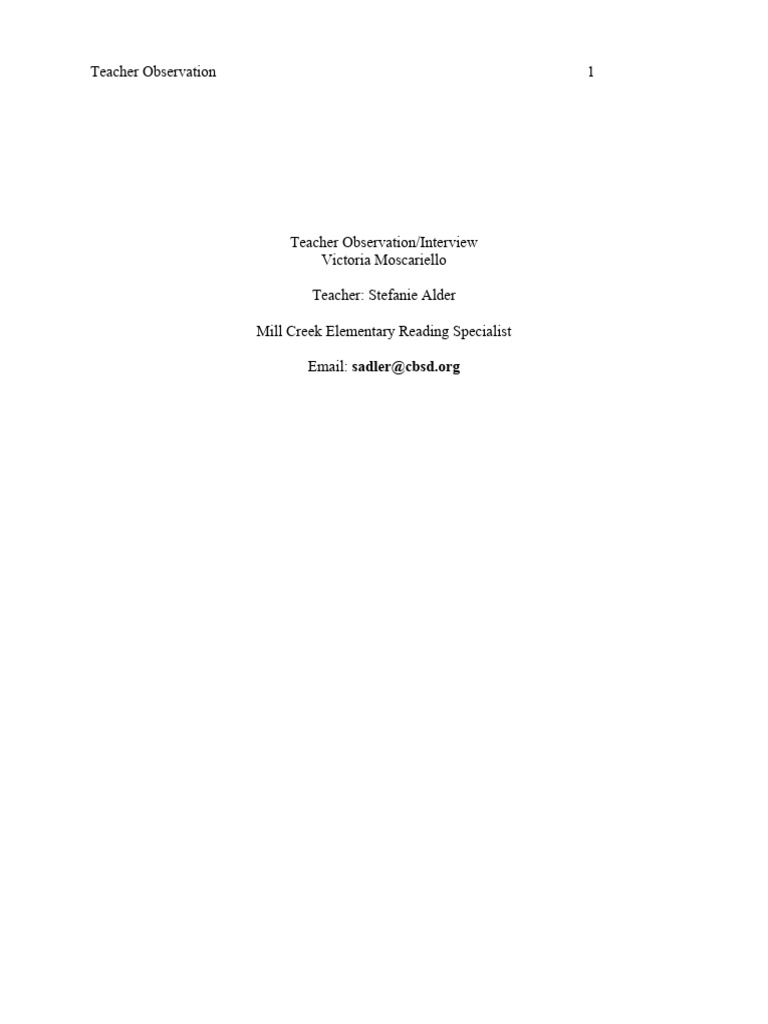 Teacher Observation Interview | PDF | Communication | Cognition