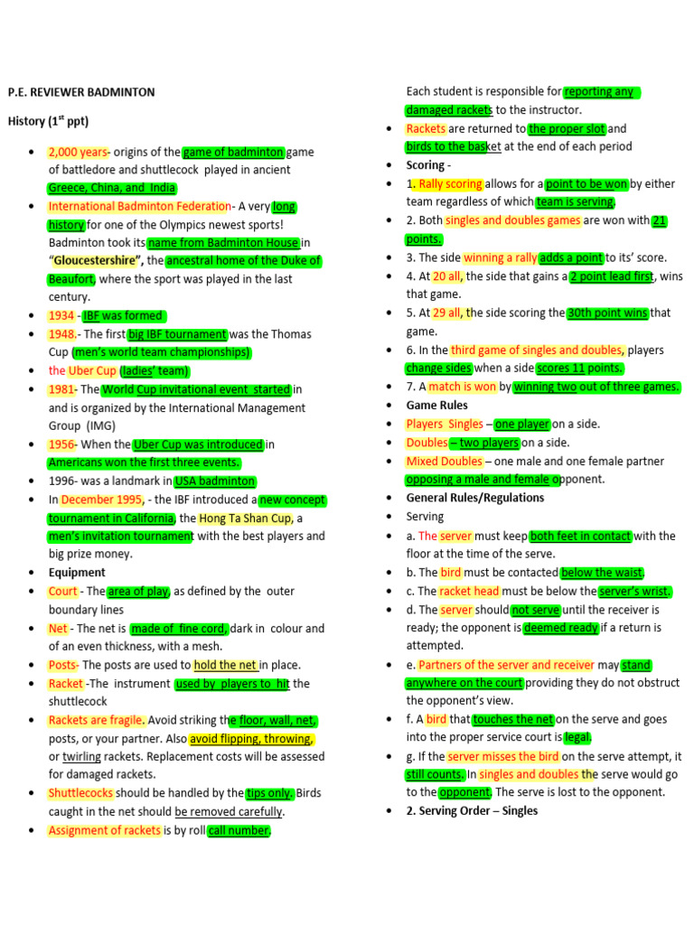 P.E. REVIEWER 1st and 2nd | PDF | Athletic Sports | Games Of Physical Skill