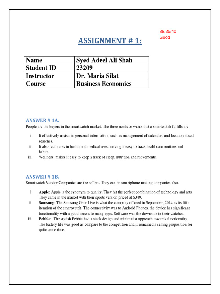 Student Answer To Assignment Basic Economics Shah | PDF | Demand | Smartwatch