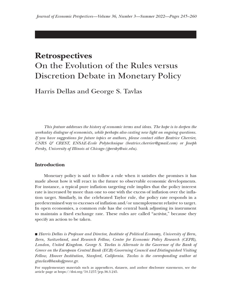 Rules Vs Discretion | PDF | Inflation | Monetary Policy