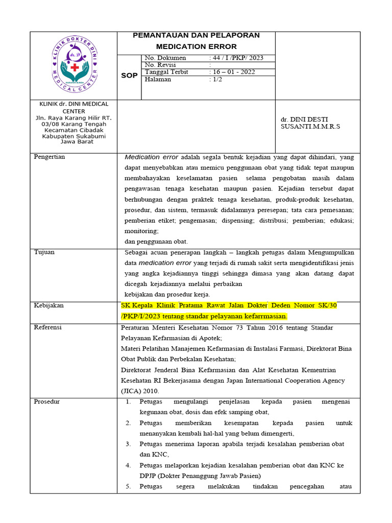 3.15.12.1 Sop Pemantauan Dan Pelaporan Medication Error | PDF