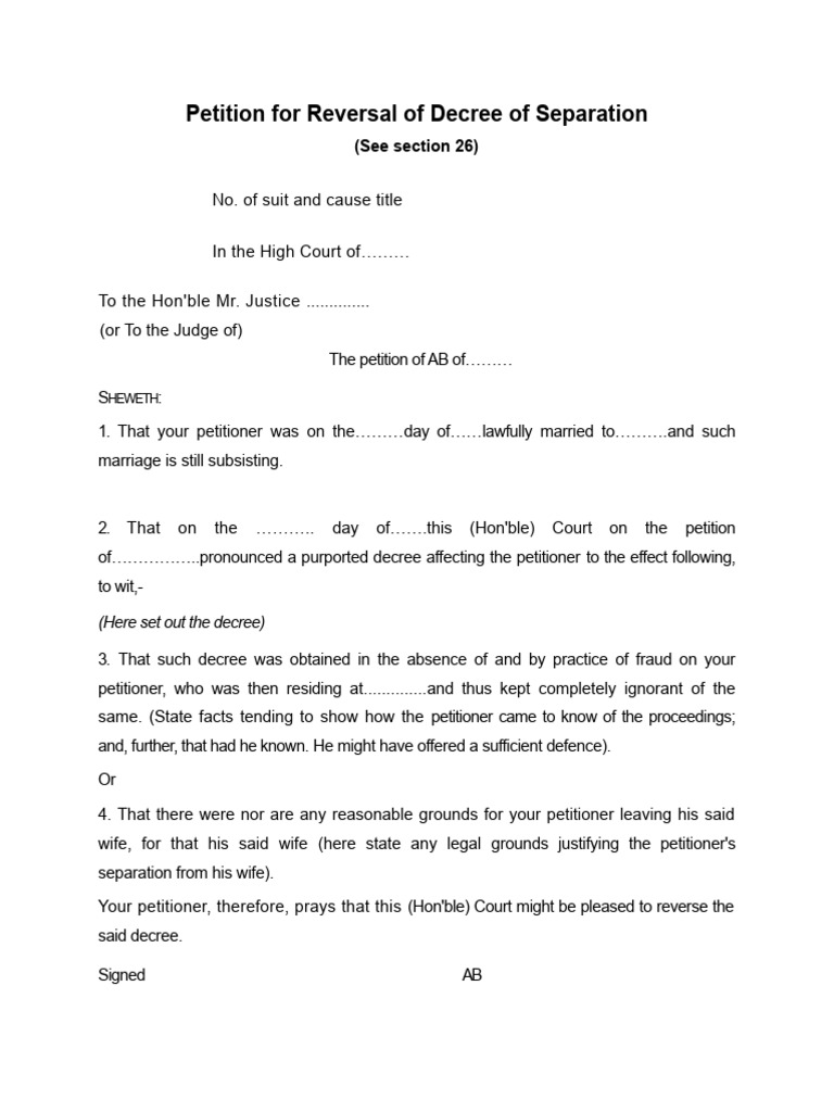 Petition For Reversal of Decree of Separation | PDF