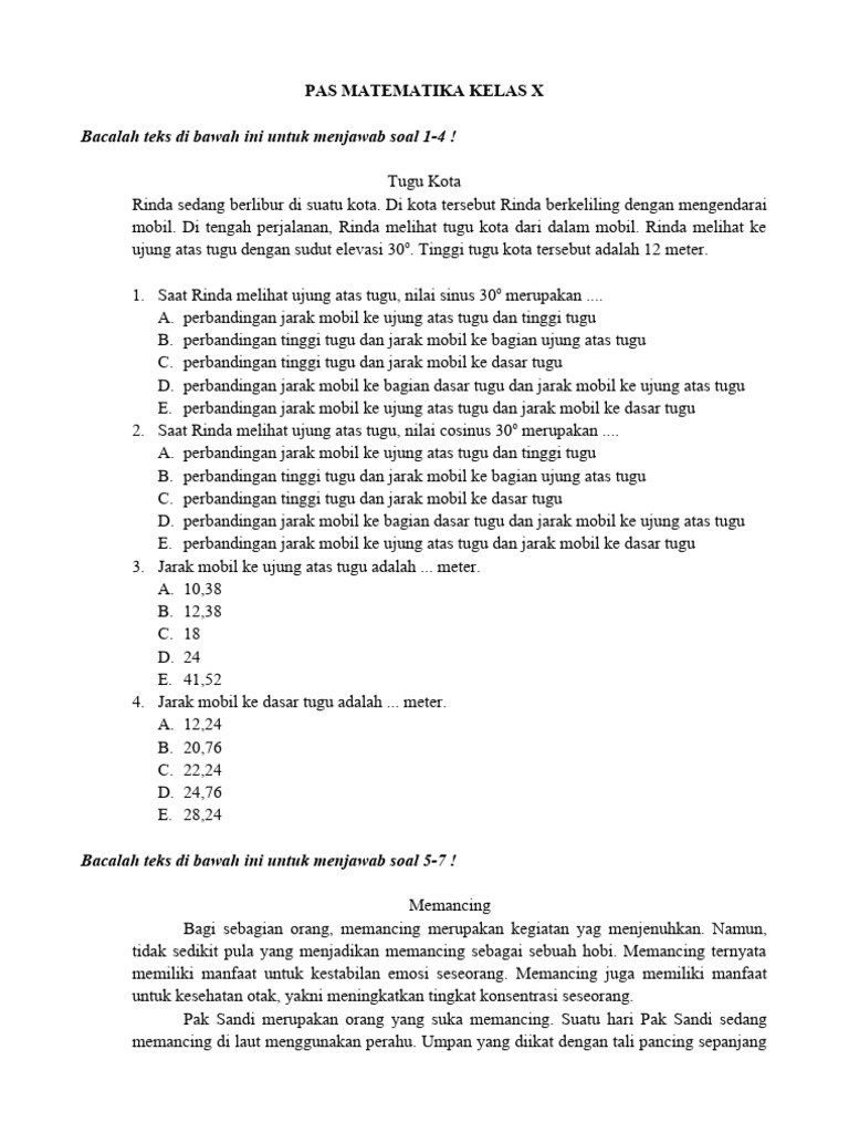 PTS Matematika Kelas X | PDF