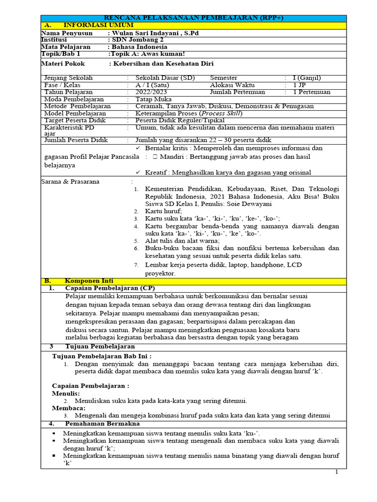 RPP Kumer K1 Bindo Bab 3 | PDF | Karier & Perkembangan