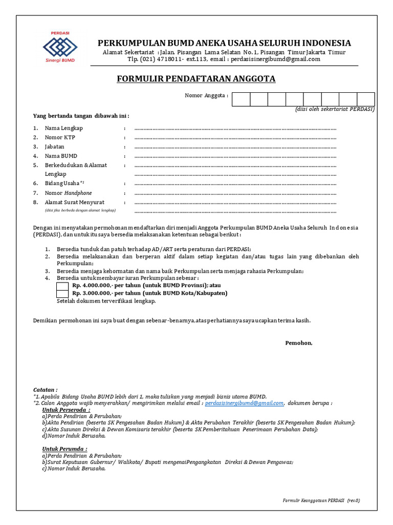 Formulir Pendaftaran Anggota | PDF