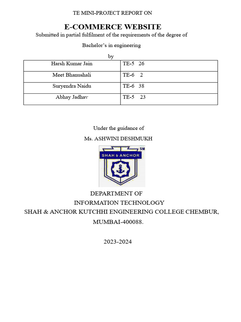 Final I4 Mini Project Report 23-24 | PDF | E Commerce | Online Shopping