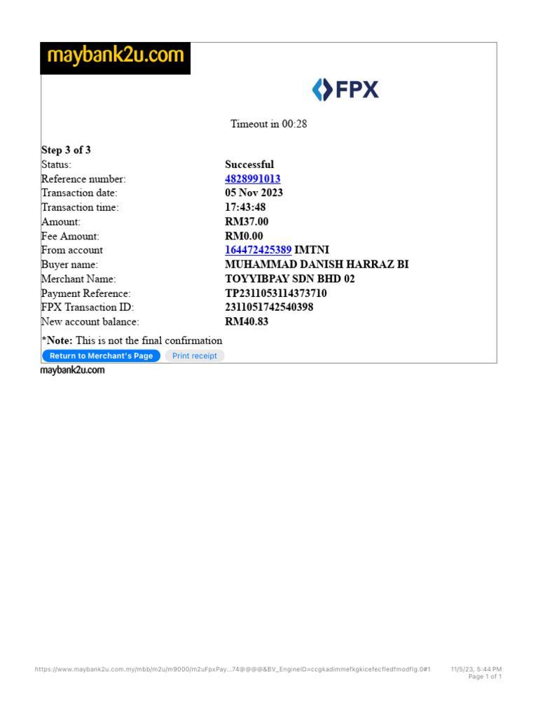 Maybank Transaction Receipt Details | PDF