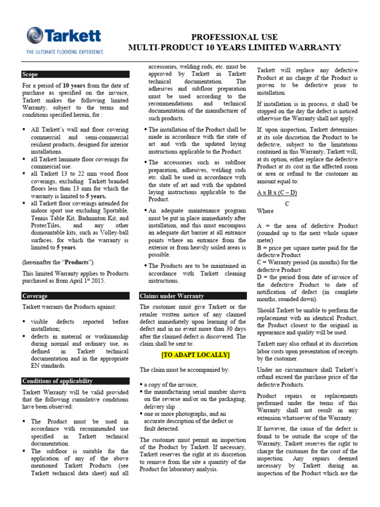 GR INT Professional Sales Warranty | PDF | Flooring | Legal Liability