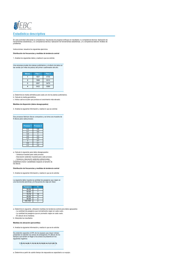 Actividad 01 | PDF | Media | Desviación Estándar
