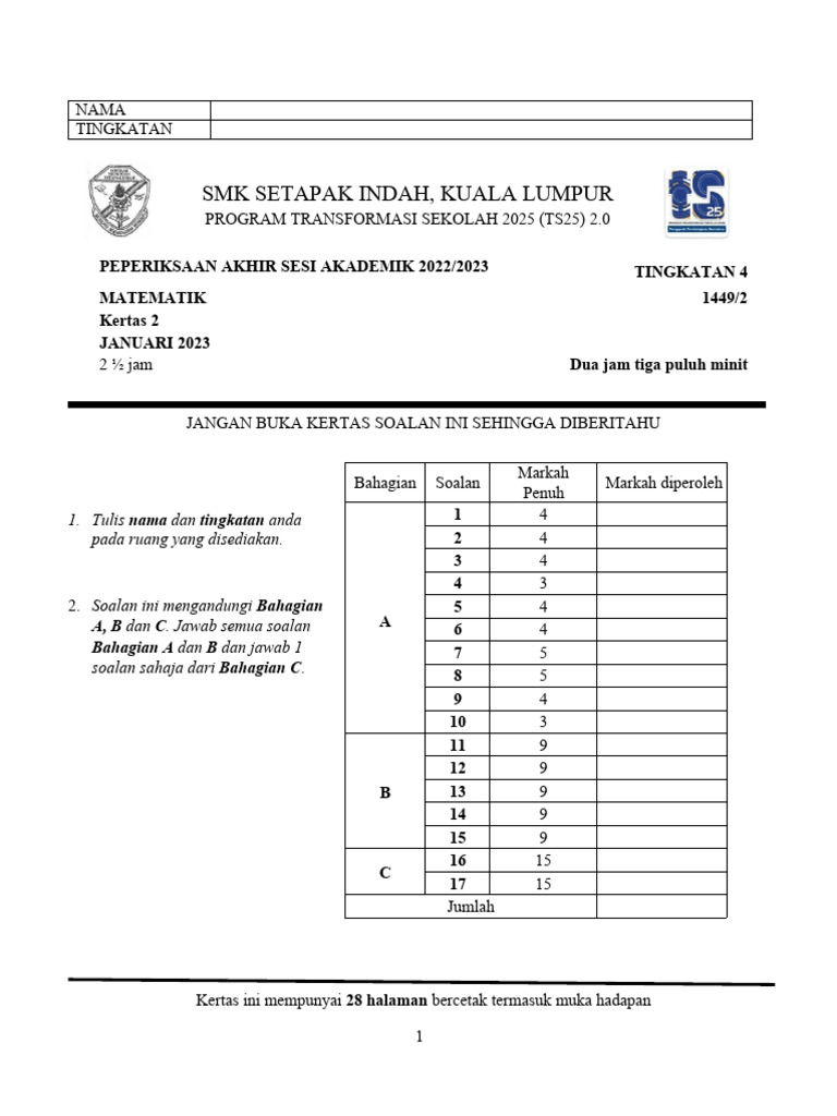 PAT T4 Matematik K2 2022 | PDF