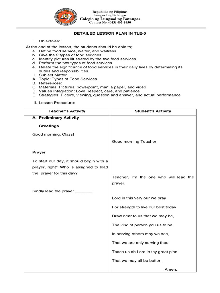 DLP in TLE | PDF | Tableware | Waiting Staff