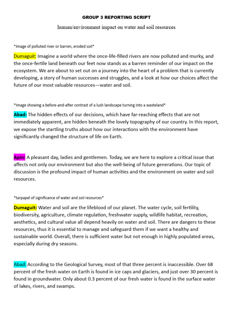Group 3 Reporting Script Els | PDF | Fresh Water | Soil