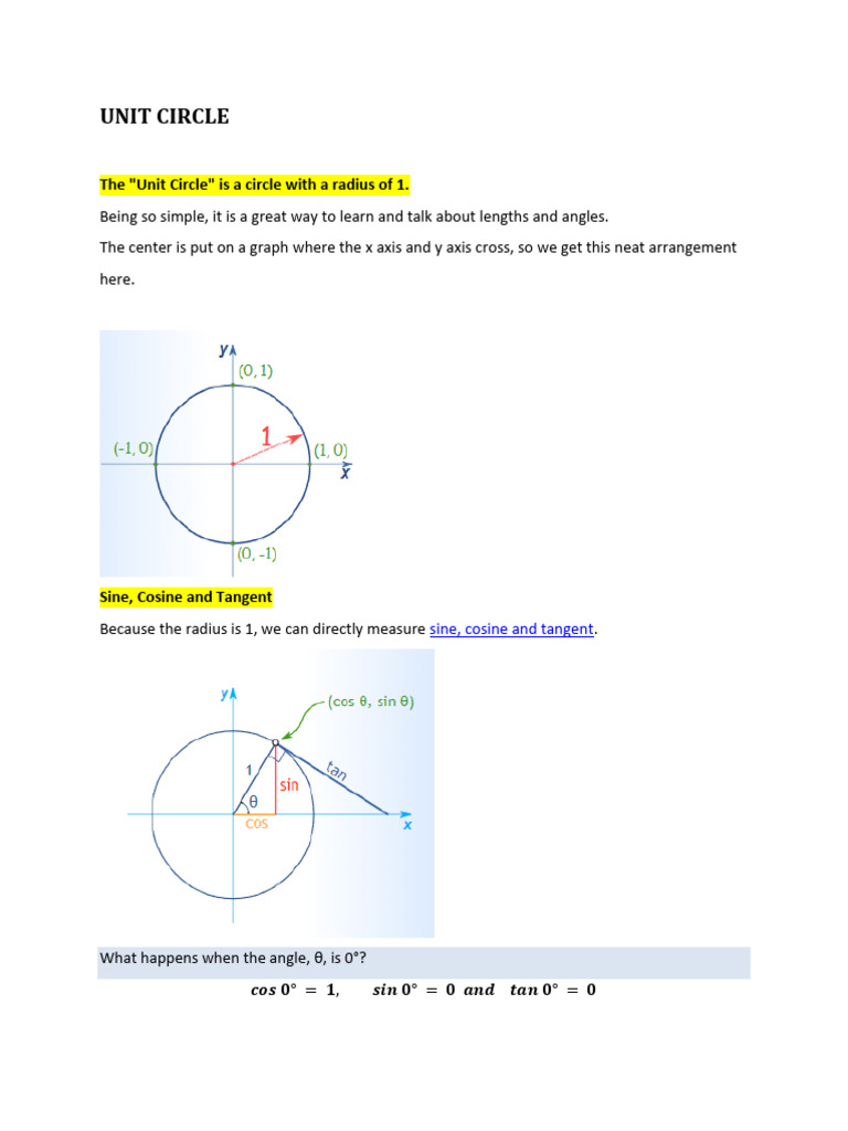 About Unit Circle in Circle Geometry | PDF | Trigonometric Functions | Circle