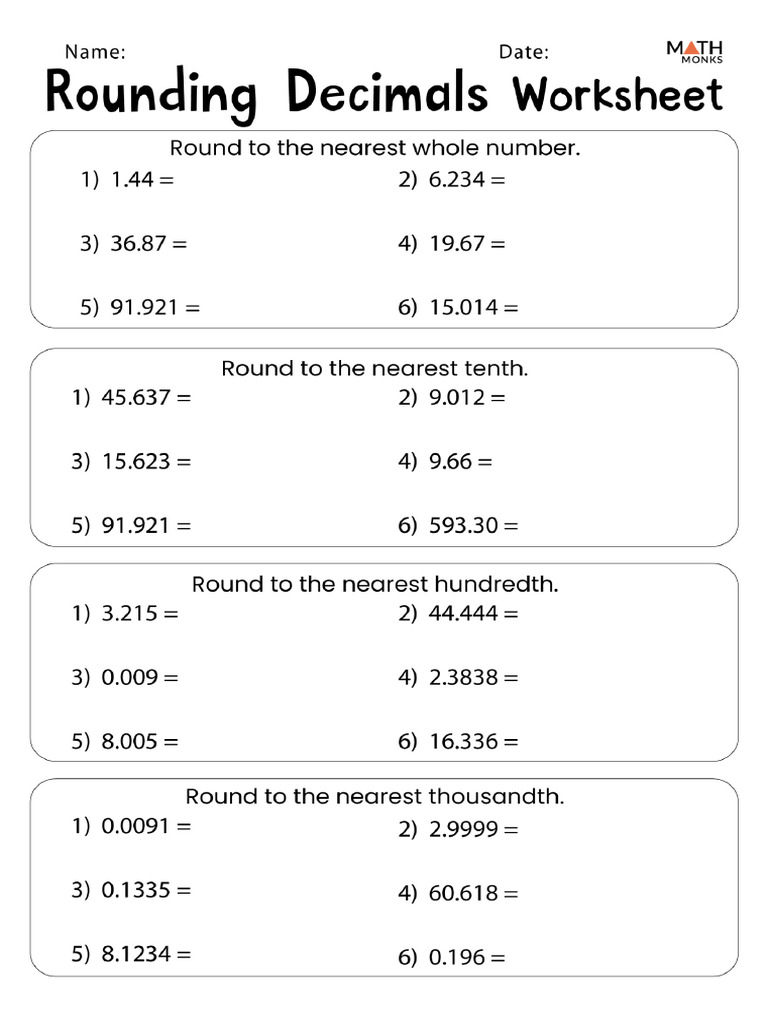 Rounding Decimals Worksheet With Answers | PDF